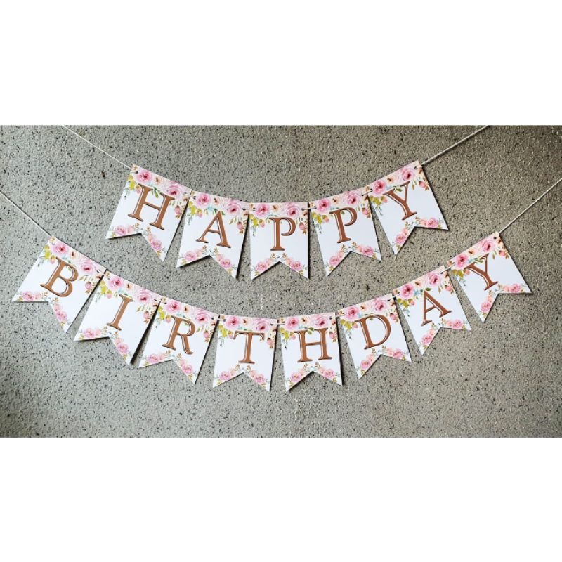 Jual banner flag bunting flag garland flag ulang tahun tema Bunga Mawar ...