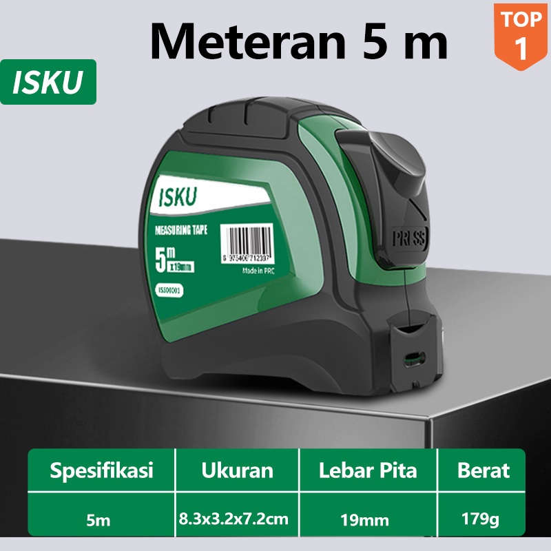 Jual ISKU Meteran 5M /Meteran Wood Rol Meter 5m x 19mm/Tape Measure ...