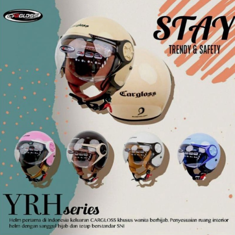 Jual KODE R5A CARGLOSS YRH HIJAB SOLID SNI HELM RETRO HALF FACE ...