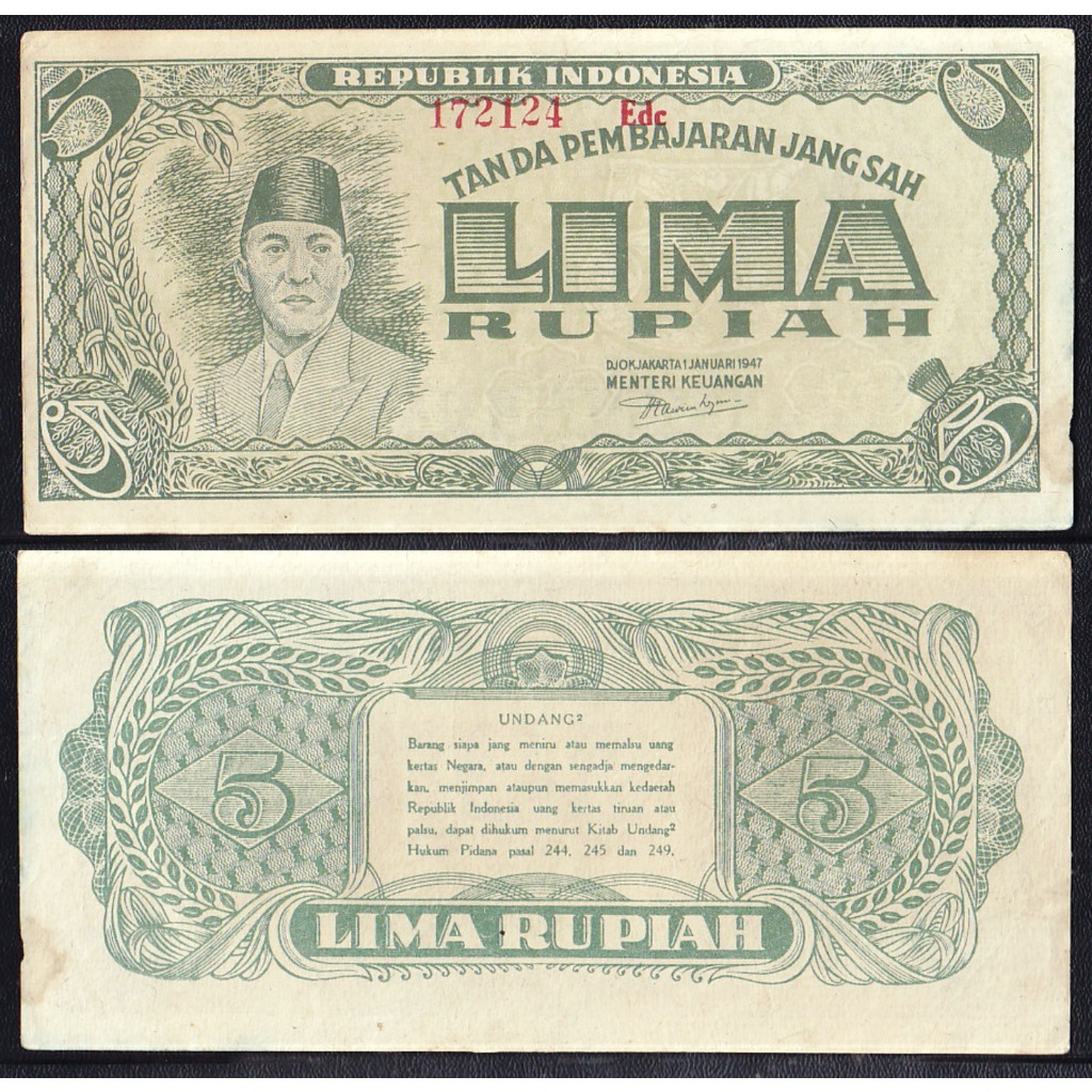 Jual Uang kuno 5 Rupiah tahun 1947 seri Oeang Repoeblik Indonesia (ORI ...