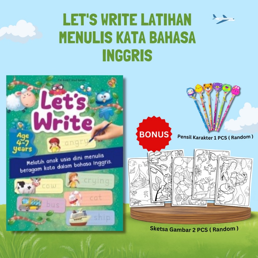 Jual LET’S WRITE LATIHAN MENULIS KATA BAHASA INGGRIS (free pencil+sketsa gambar) | Shopee Indonesia