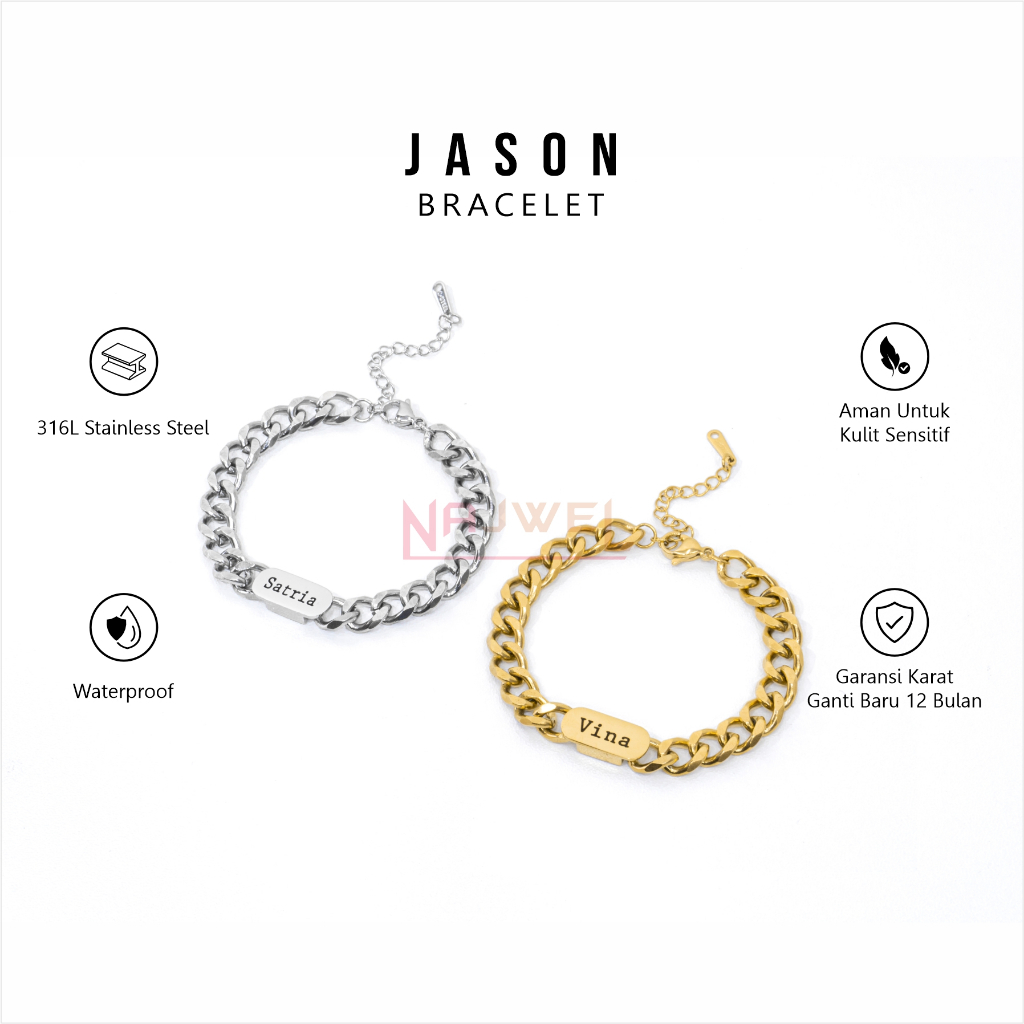 Jual JASON Bracelet - Gelang Tangan Bebas Custom Nama Pria Wanita, Anti Karat, Mewah, Elegan ...