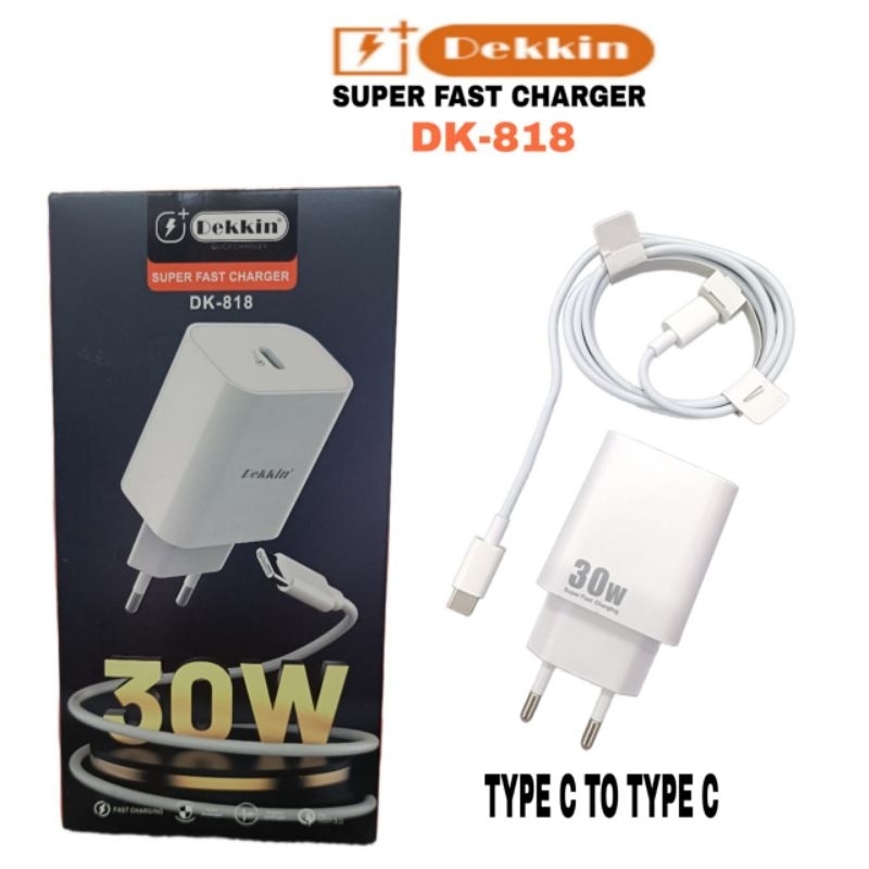 Jual CHARGER DEKKIN SUPER FAST CHARGER DK-818 TYPE C TO TYPE C 30W | Shopee Indonesia