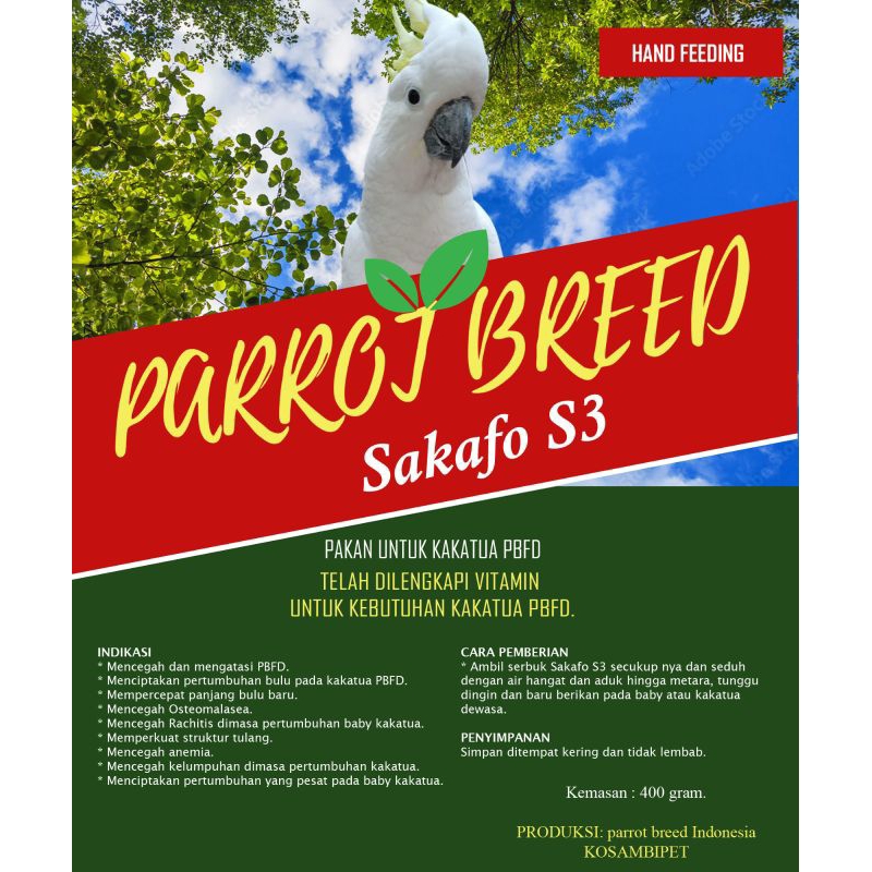 Jual PARROTBREED SAKAFO S3 Hand feeding bubur anak burung kakatua mengatasi pbfd | Shopee Indonesia