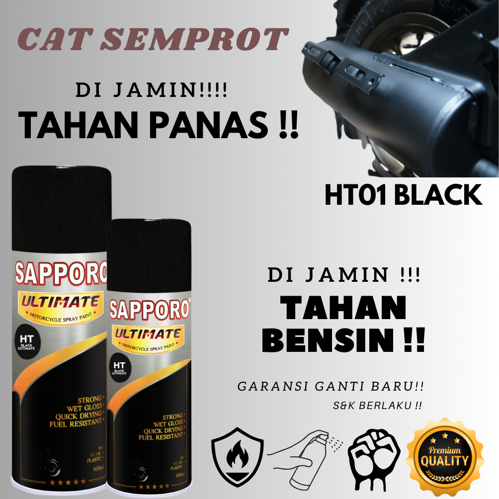 Jual cat Hi Temp Black Sapporo Ultimate HT01 bintang 2 / Cat tahan panas / pilox sapporo / cat ...