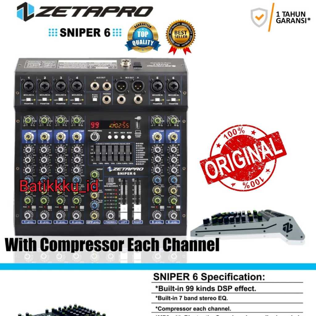 Jual Mixer ZETAPRO SNIPER 6 SNIPER6 ORIGINAL 6Ch New With Compressor Each Channel | Shopee Indonesia