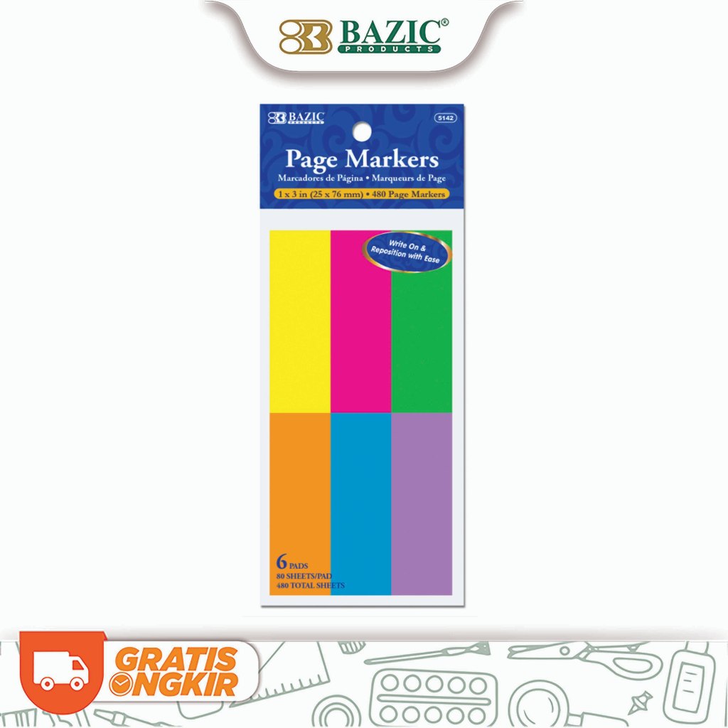 Jual Bazic Stick On Flags Neon Page Markers 1" X 3" 80 Ct. (6/Pack) - Kertas Memo / Penanda ...