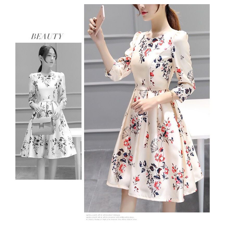 Jual BF Premium gaun Dress motif bunga2 wanita / dress Flower | Shopee ...