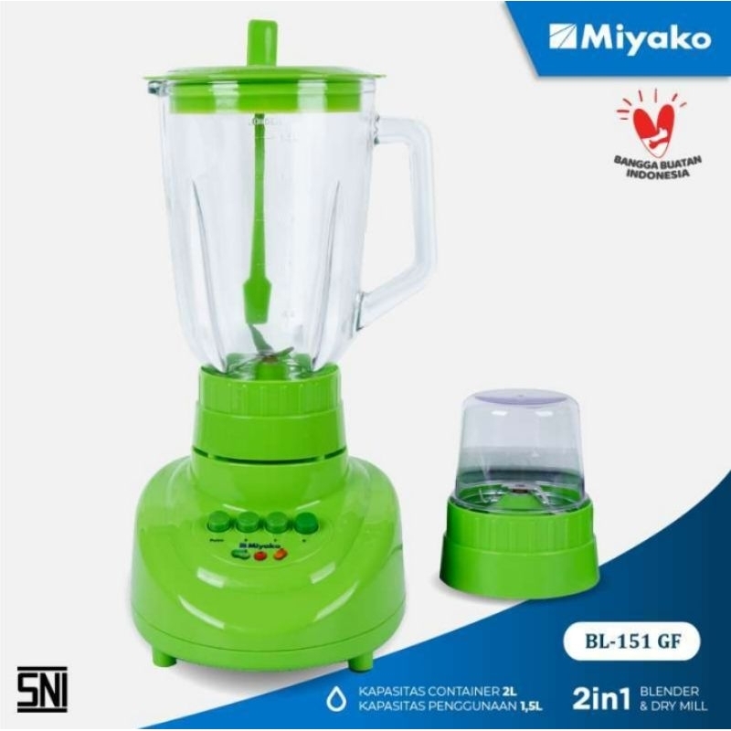 Jual MIYAKO Blender Kaca BL-151 GF BL 151GF BL151GF 2in1 Dry Mill (1,5 L) | Shopee Indonesia
