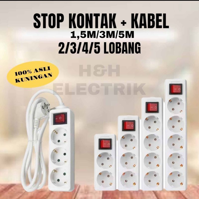 Jual STOP KONTAK + KABEL 2/3/4/5 LUBANG PANJANG KABEL 1.5M/3M/5 METER PIN KUNINGAN SNI | Shopee ...