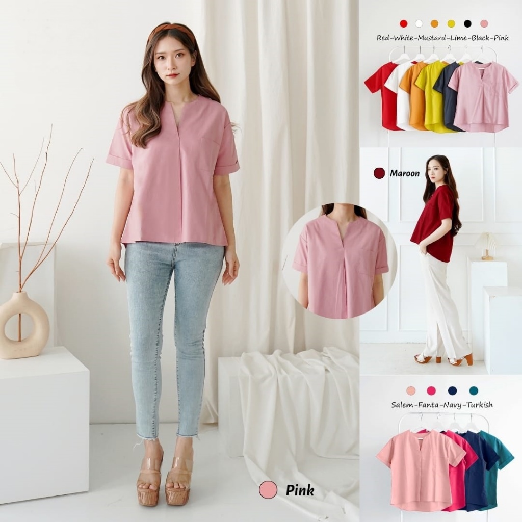 Jual Blouse Cewek Cotton Basic Polos Blus Katun Uniqlo Kerah Unik Baju ...