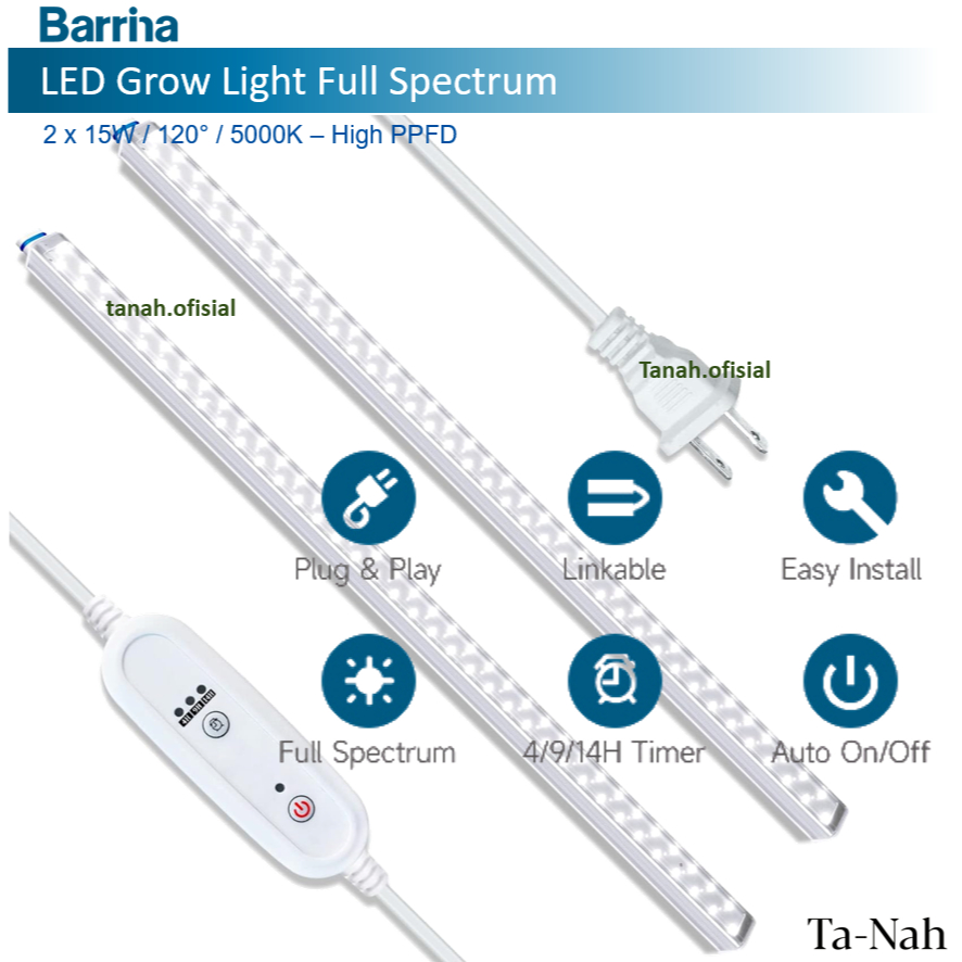 Jual Barrina T5 Batten 15W 60cm 5000K 120° LED Grow Light Full Spectrum ...