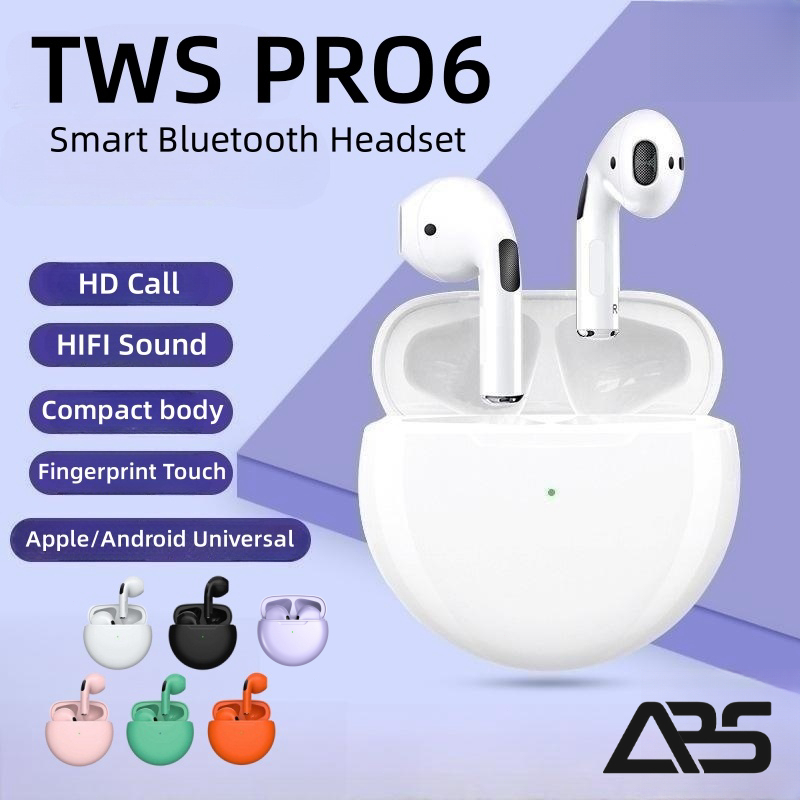 Jual Pro 6 TWS Bluetooth Earphone Android with Microphone HiFi Stereo ...