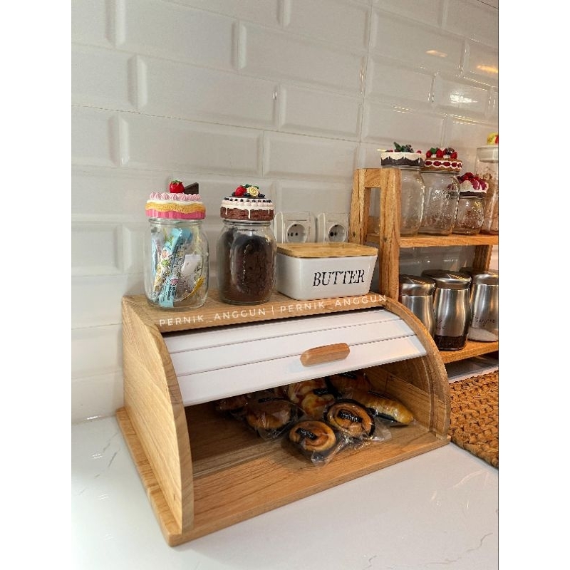 Jual Storage bread box kayu tempat roti wadah roti camilan | Shopee ...