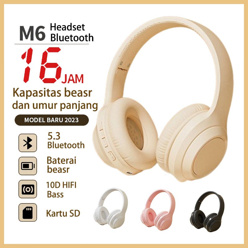 Jual M6 Headphone Bluetooth HIFI Stereo Bass Earphone Wireless Gaming ...