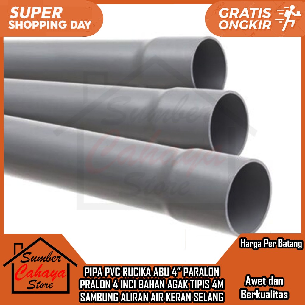 Jual [Instant] Pipa Pvc Rucika Abu 4” Per Batang 4 Meter Paralon Pralon ...