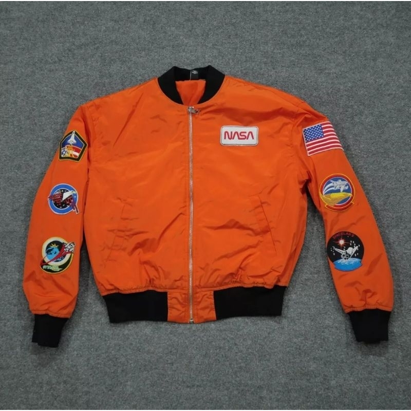 Jual Forever 21 Orange Nasa Bomber Flight Jacket Parasut Size L ...