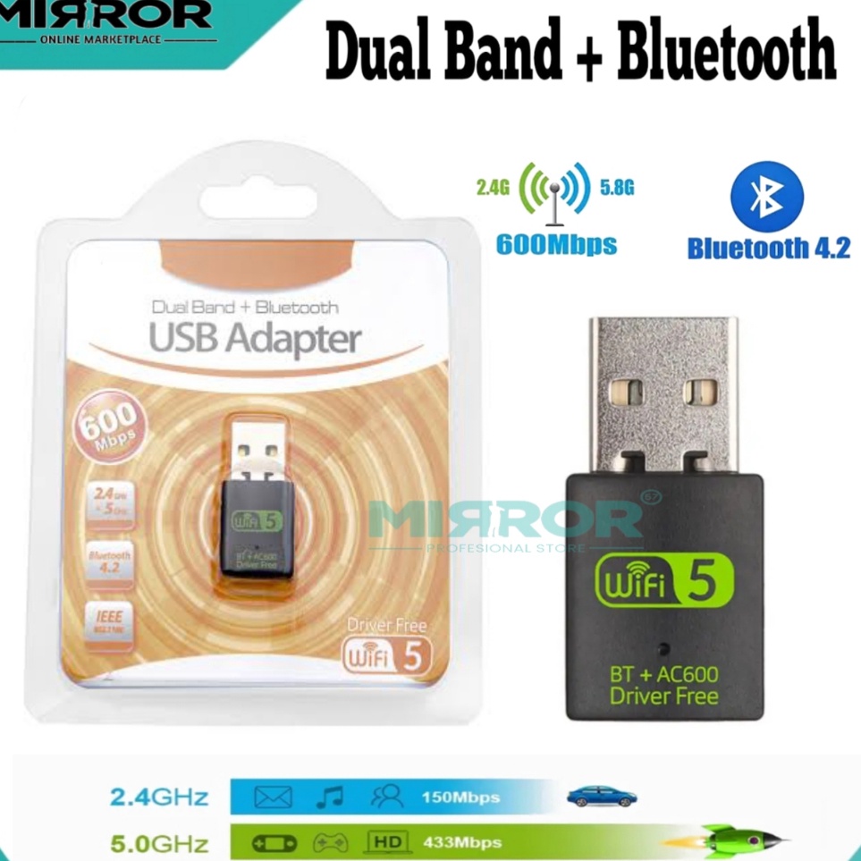 Jual USB WiFi Adapter 6 Mbps Bluetooth Transmitter Receiver Dual Band ...