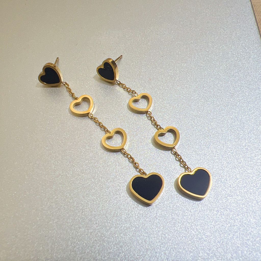 Jual A61 Anting Titanium Premium Wanita Model Tusuk Juntai Love Hitam ...