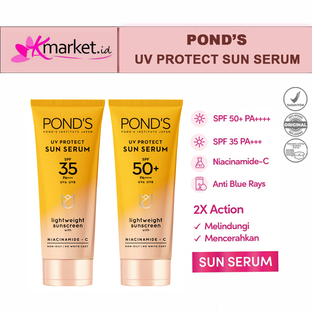 Jual Ponds UV Protect Sun Serum SPF35 PA+++ UVA UVB | SPF50+ PA++++ Lightweight Sunscreen 30G ...