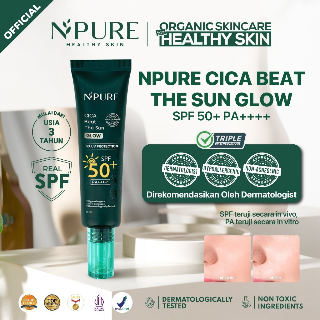 Jual NPURE Sunscreen Cica Beat The Sun SPF 50 PA++++ GLOW 35 mL ...