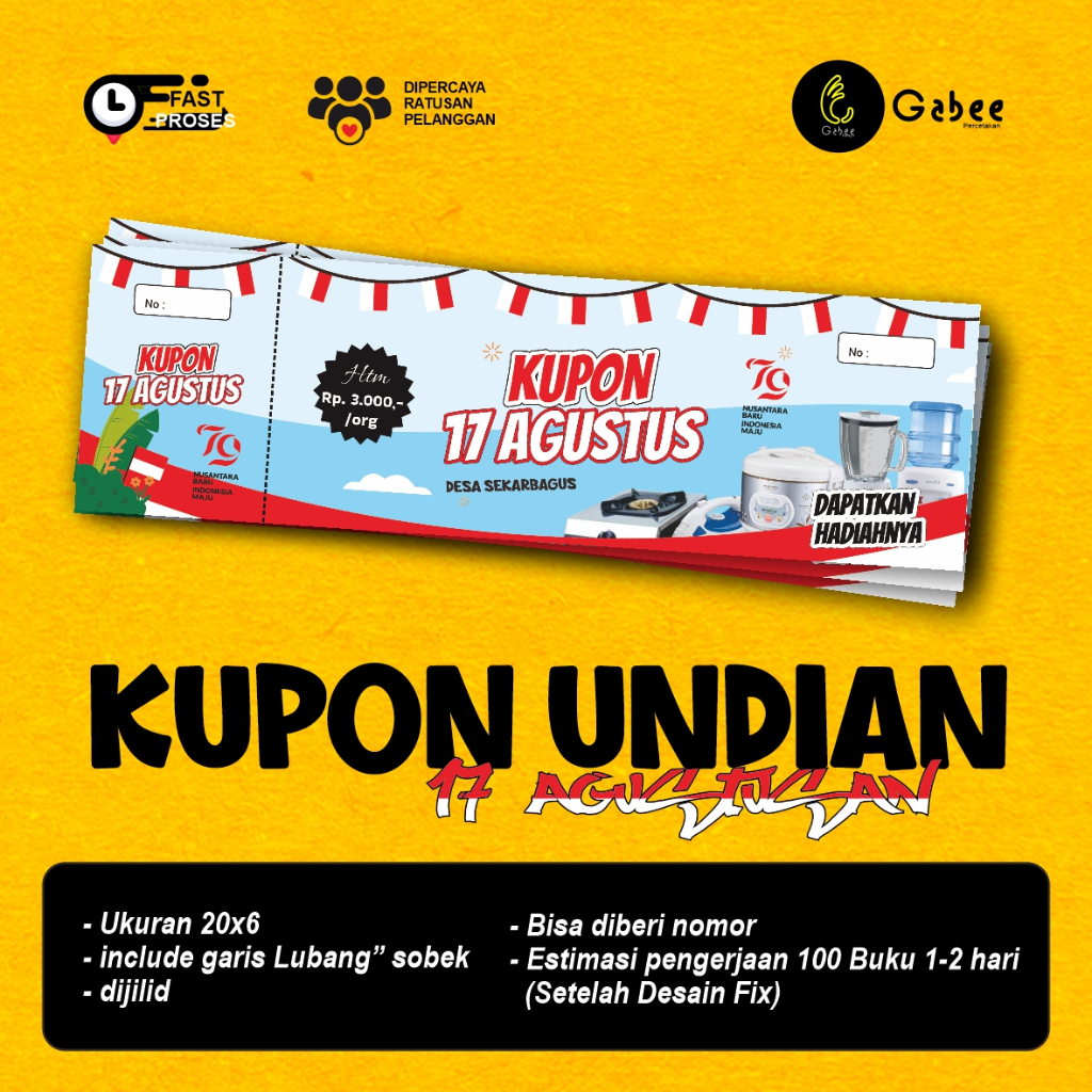 Jual KUPON UNDIAN / KARCIS PARKIR RETRIBUSI / KUPON JALAN SEHAT / TIKET ...