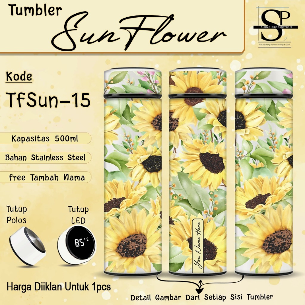 Jual Tumbler Motif Bunga Matahari Kapasitas 500 ML Bahan Stainless ...
