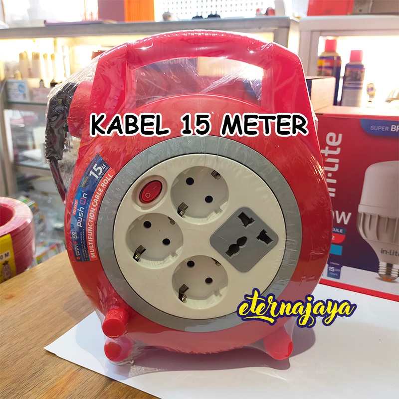 Jual PUSH ON Kabel Roll Stop Kontak Portable 4 Lubang 15 Meter PO-6815 ...