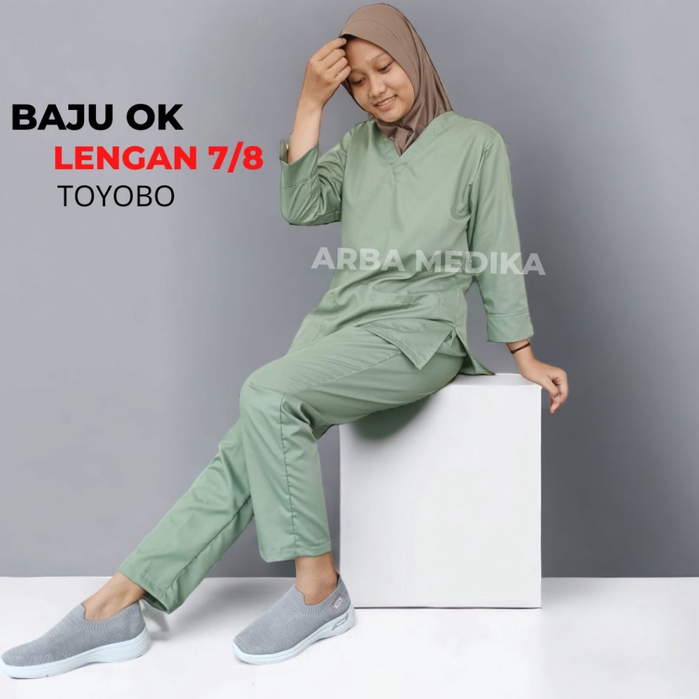 Jual KODE W35C Baju OK Lengan 78 One set Jaga Perawat Nakes BahanToyobo | Shopee Indonesia
