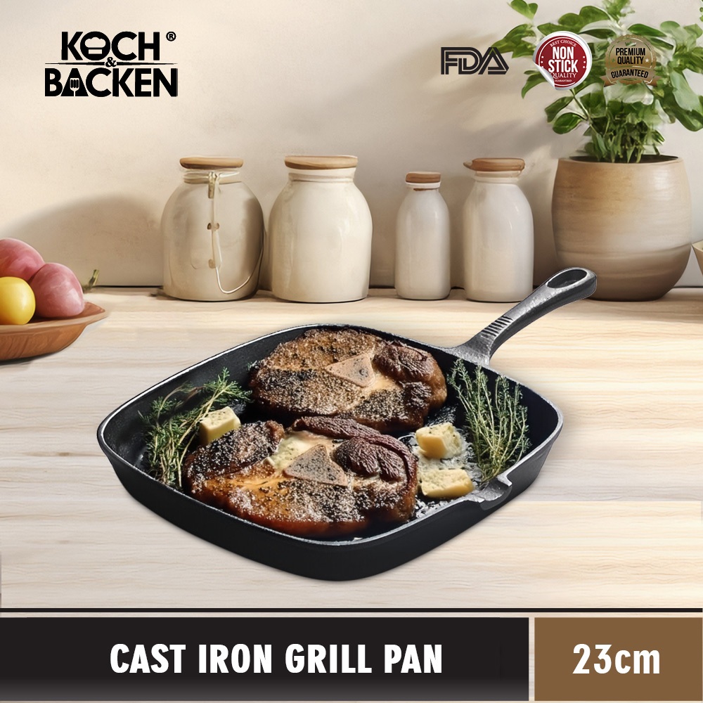 Jual KOCH&BACKEN Cast Iron Grill Square Pan 23cm - Wajan Panggang Grill ...