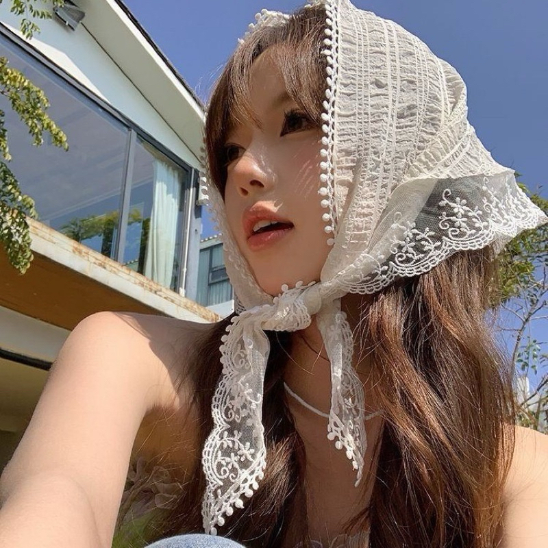 Jual Lullaby Korean White Lace Scarf Renda Aesthetic Korea Syal ...