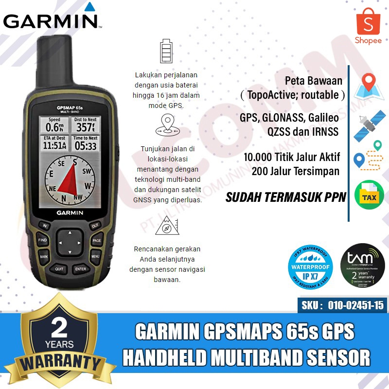 Jual GARMIN GpsMaps 65s GPS 65s GPS Handheld MultiBand Sensor Garansi ...