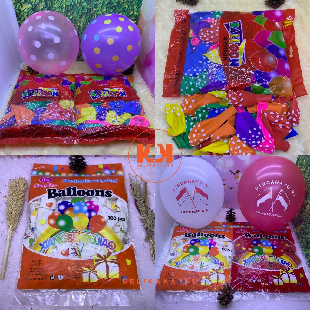 Jual (100 PCS) BALON KARET LATEX POLKADOT DAN MERAH PUTIH MOTIF BENDERA ...