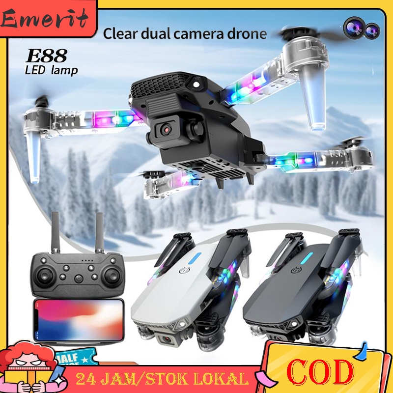 Jual 【COD】Smart Drone E88 Lamp 4k HD Camera Shoot Original Indoor Outdoor Drone Mini RC 4K HD ...
