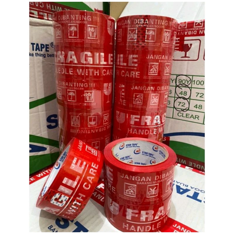 Jual Lakban Merah Fragile / Lakban 48 mm Fragile satuan 72 yard Per pcs ...
