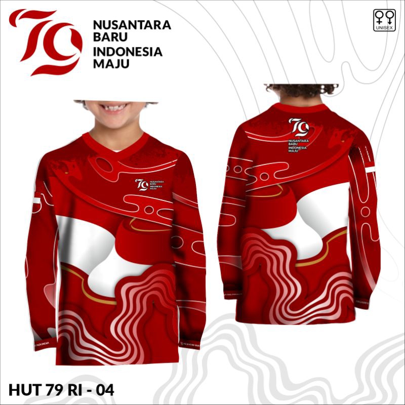 Jual jersey anak HUT KEMERDEKAAN RI ke 79 baju kaos anak lengan panjang HUT republik Indonesia ...