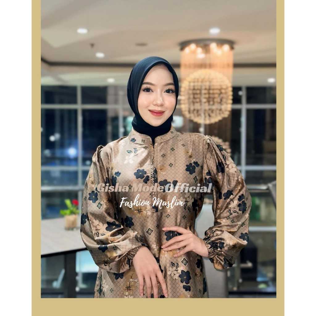 Jual Gamis Silk Premium motif Wanita Mewah Elegan Model Lebaran Terbaru ...