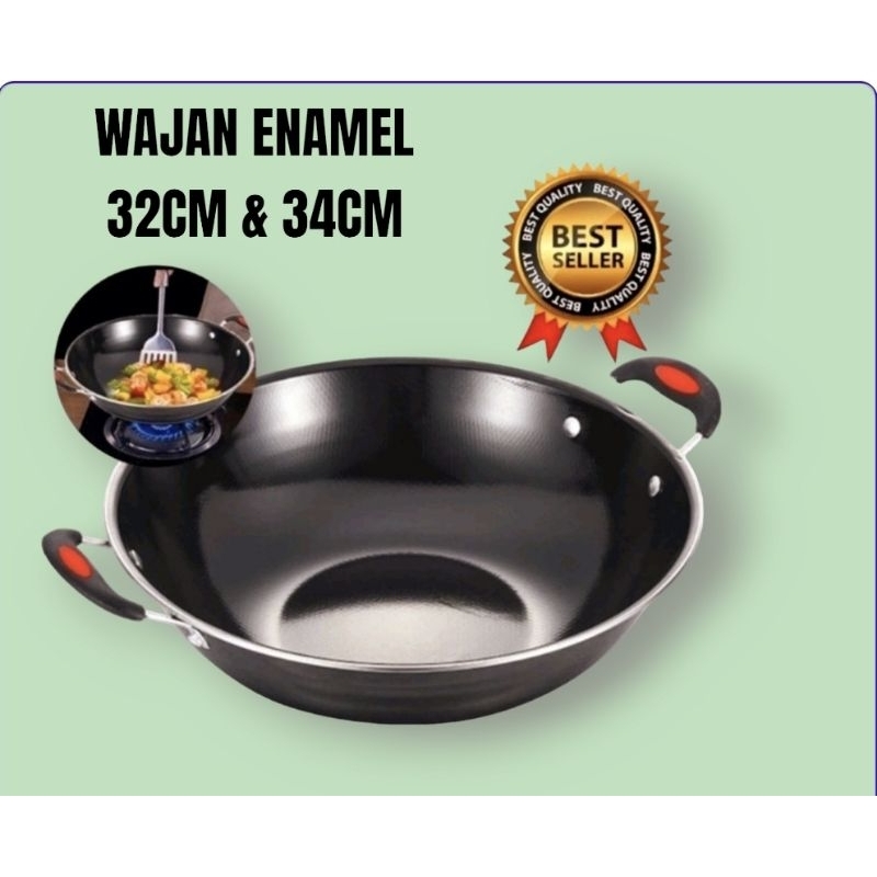Jual WAJAN ENAMEL HITAM uk 30CM, 32CM & 34CM | Shopee Indonesia