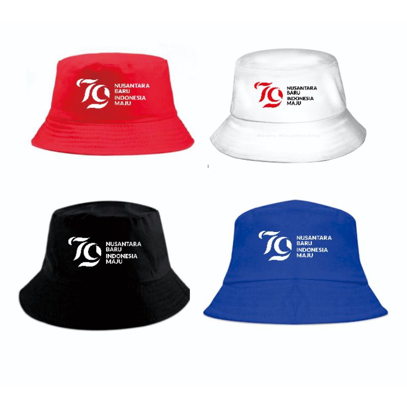 Jual Topi Bucket hat pria wanita logo sablon 17 Agustusan hut RI ke 79 ...