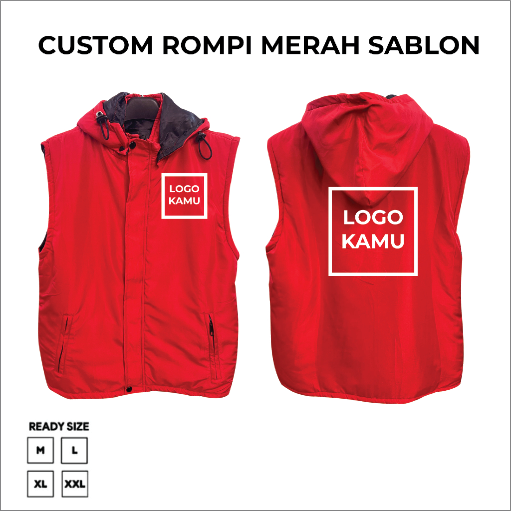 Jual ROMPI MERAH NAVY HITAM POLOS PARASUT JAKET VEST MERAH PDIP CUSTOM ...