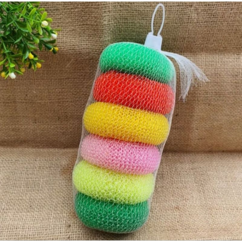 Jual Spon Cuci Piring bahan Nilon / Serabut Donat Nylon Warna (isi 6pcs ...