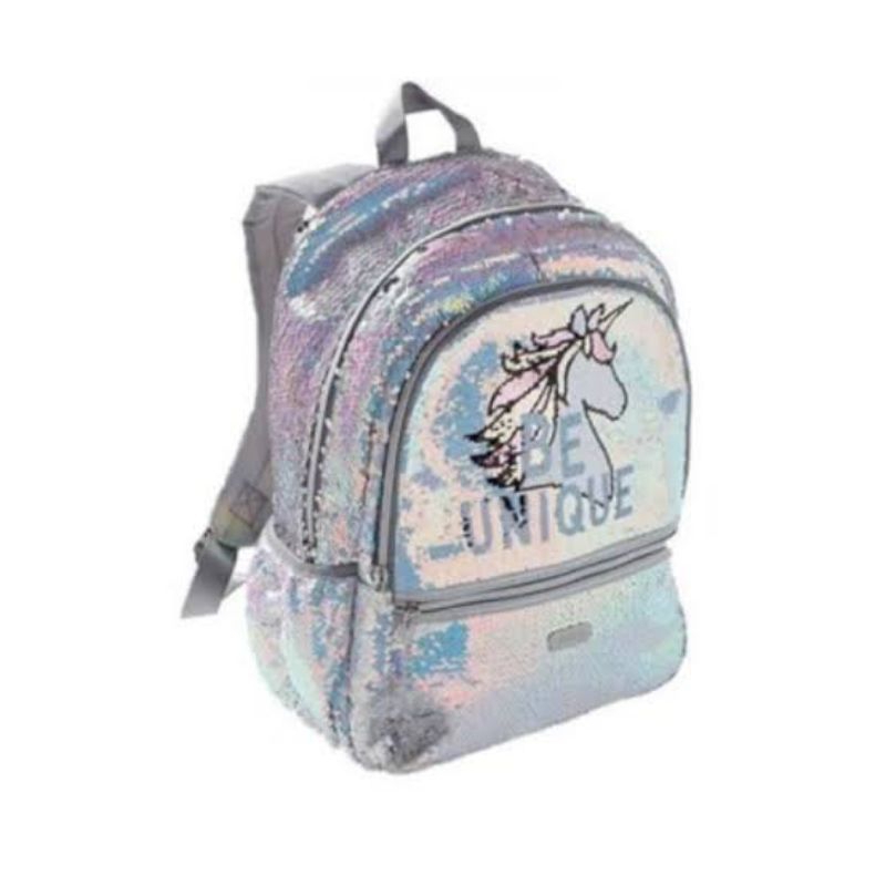 Jual JUSTICE Girls Backpack Brushed Sequins Be Unique Unicorn Silver ...