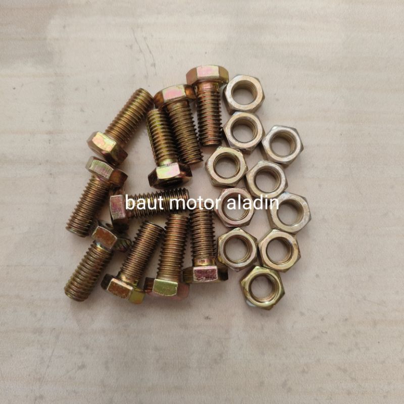 Jual Baut dan Mur 12/M8x20mm Kuning Kunci 12 (10 set) | Shopee Indonesia