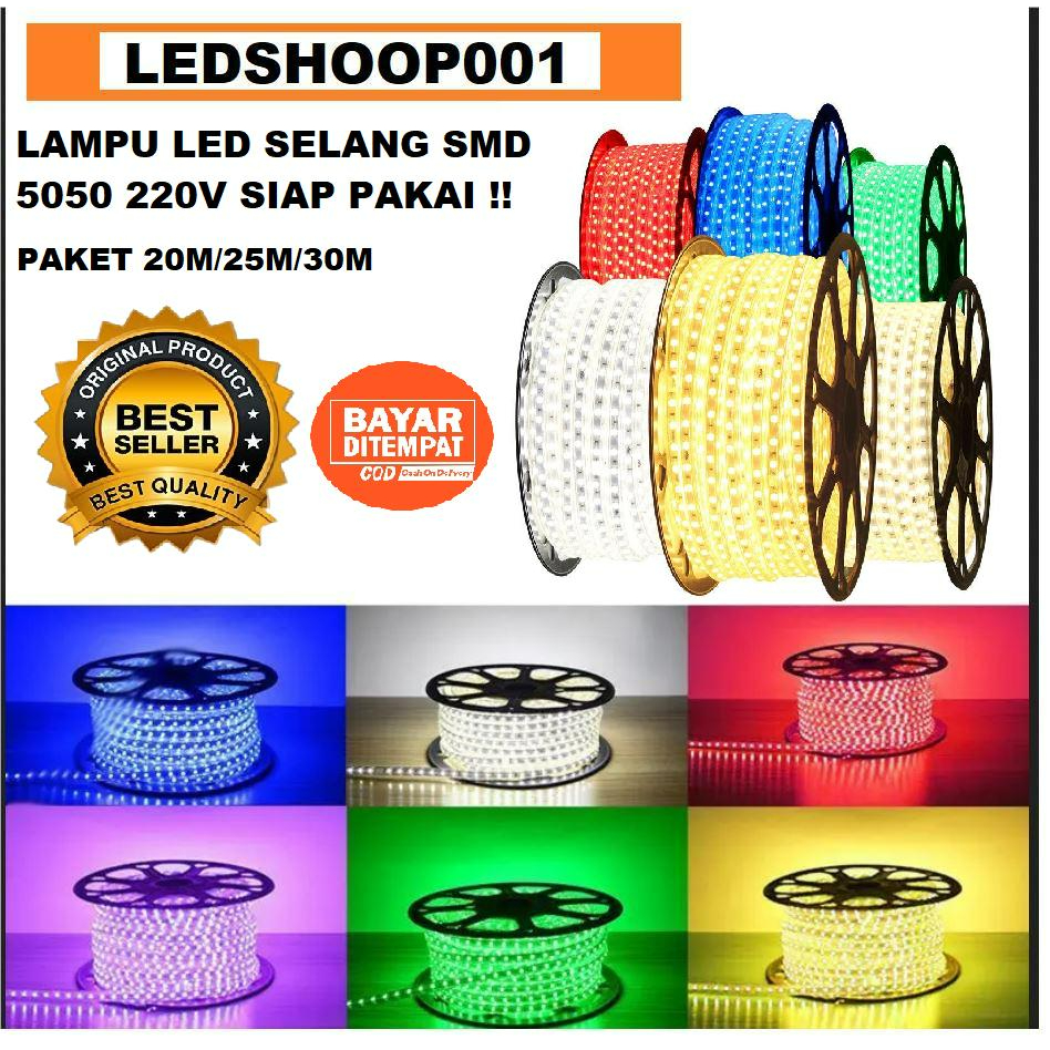 Jual LAMPU LED STRIP SELANG SMD 5050 PAKET 10, 20, 25, 30 METER FREE ...