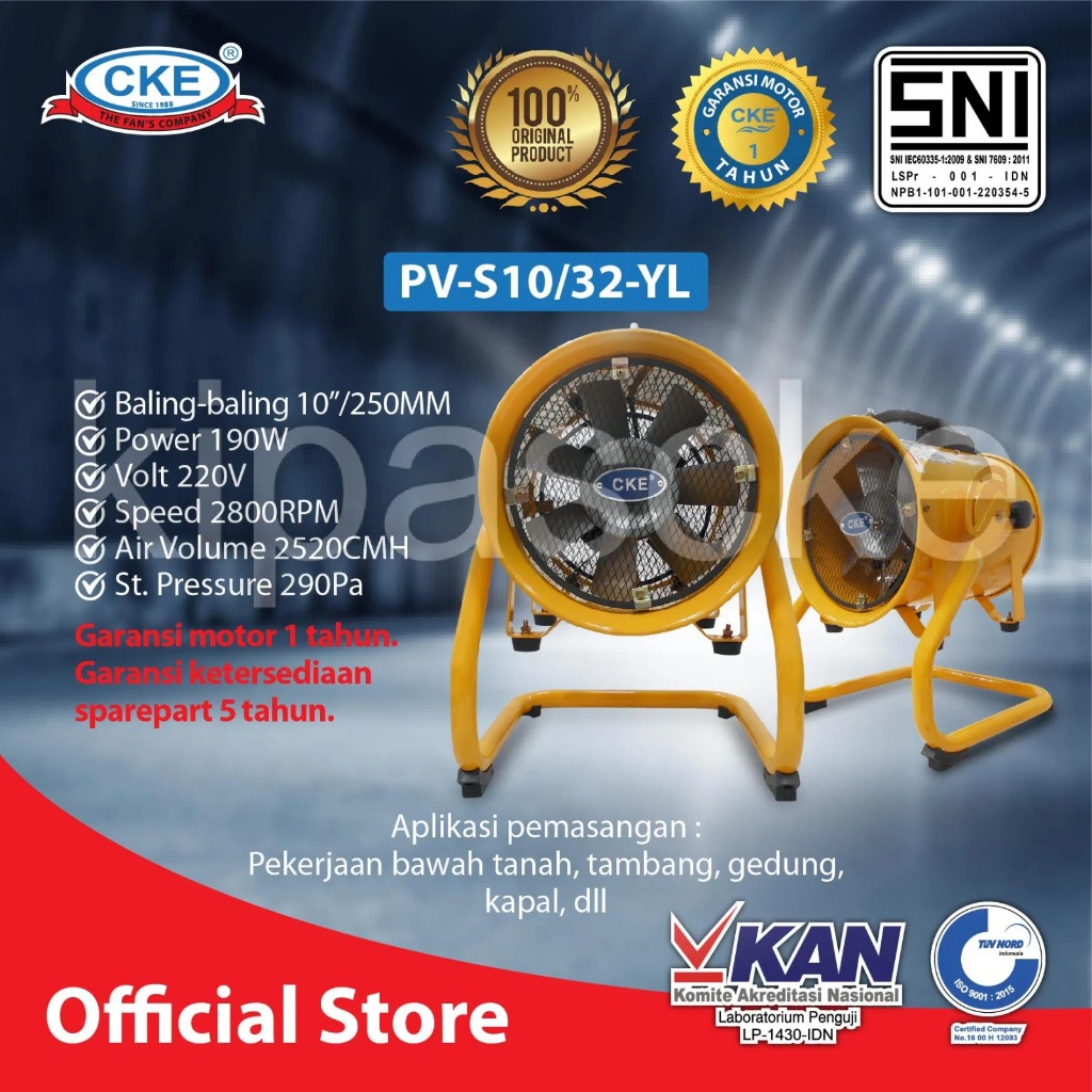 Jual CKE Portable Ventilator PV-S10/32-YL 10 Inch Blower Kipas Exhaust ...