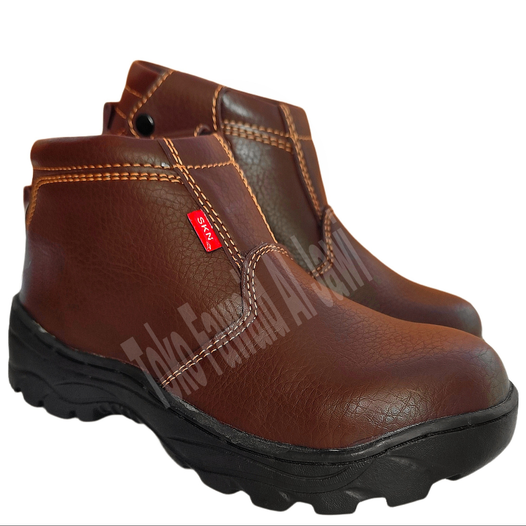 Jual Sepatu Safety Semi Boot Resleting Coklat Ujung Besi Keselamatan ...