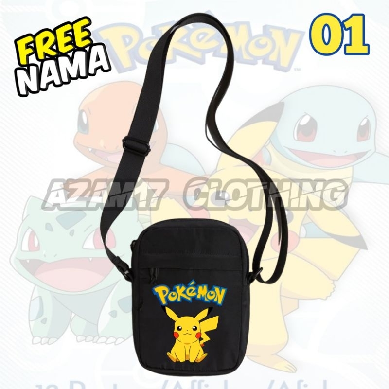 Jual TAS SELEMPANG SLING BAG ANAK LOGO POKEMON PIKACHU FREE NAMA / TAS ...
