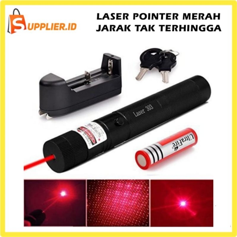 Jual Laser Pointer Merah Presentasi Red Beam 650NM Battery Jarak Jauh ...