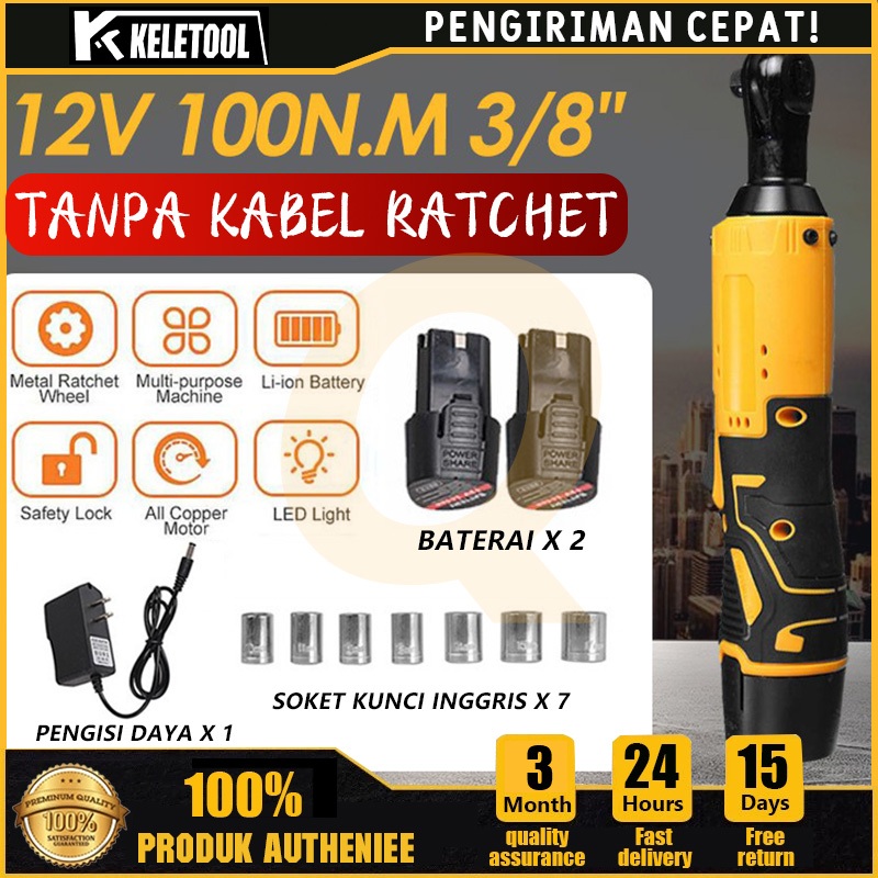 Jual keletool Kunci Ratchet Tanpa Kabel 3/8 Kunci Pas Listrik 18V 100Nm ...