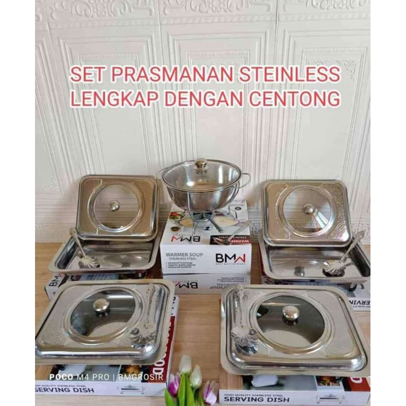 Jual Prasmanan set stainless tutup kaca kombinasi 4 segi + 1 bulat + 6 ...